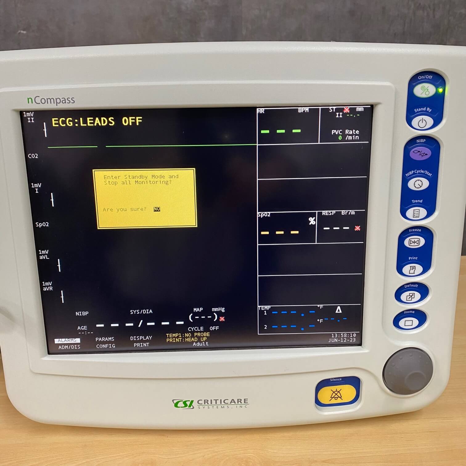 Criticare CSI nCompass Patient Monitor - ECG, NIBP, SpO2, Temp, Resp, 12.1" Touchscreen, ST ...